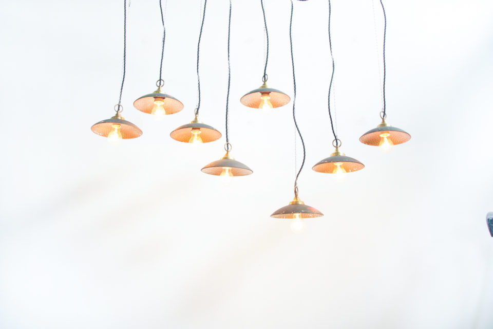 Mercury glass and brass Strand Electric reflector lights by Sunray ...