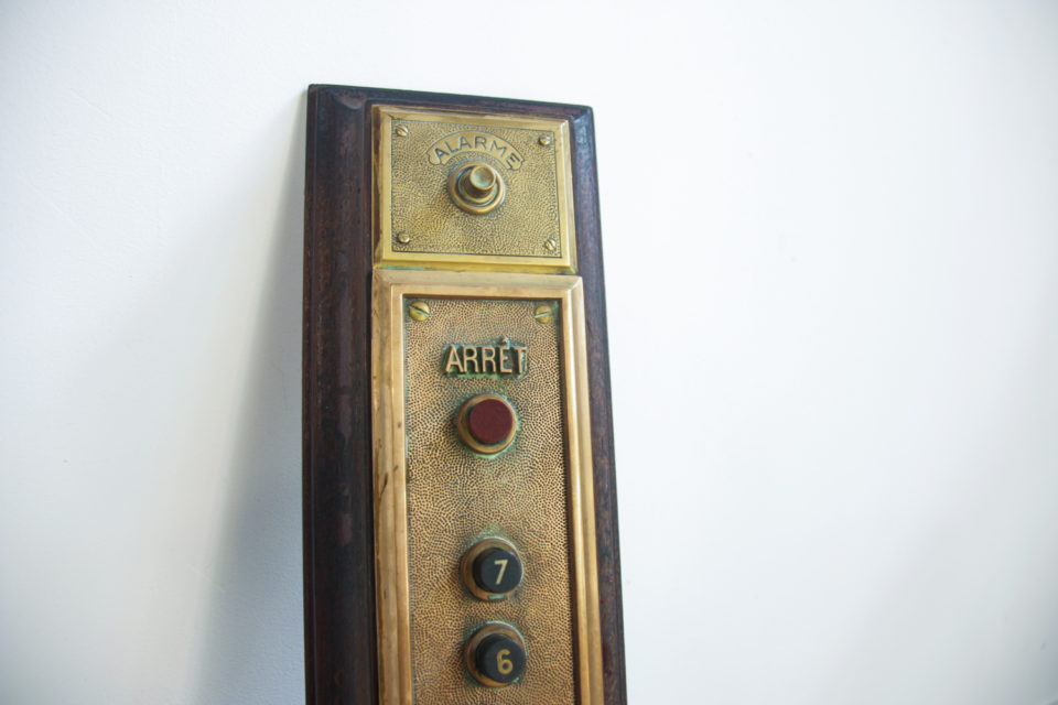 Antique Otis control panel belonging to an early bird cage elevator ...